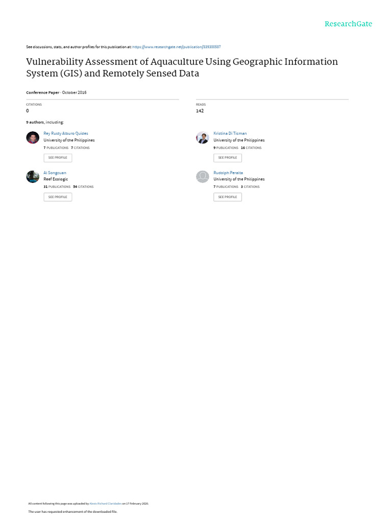 Vulnerability Assessment of Aquaculture Using Geographic Information System (GIS) and Remotely ...
