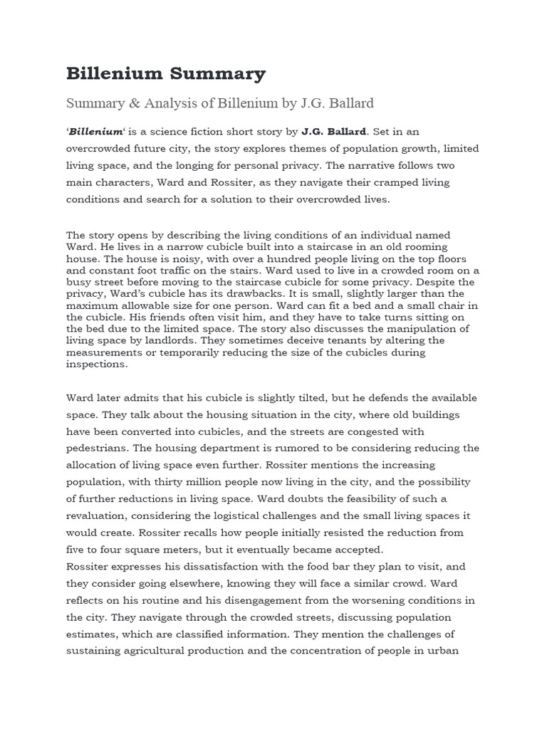 Billenium Summary and Analysis | PDF | Stairs