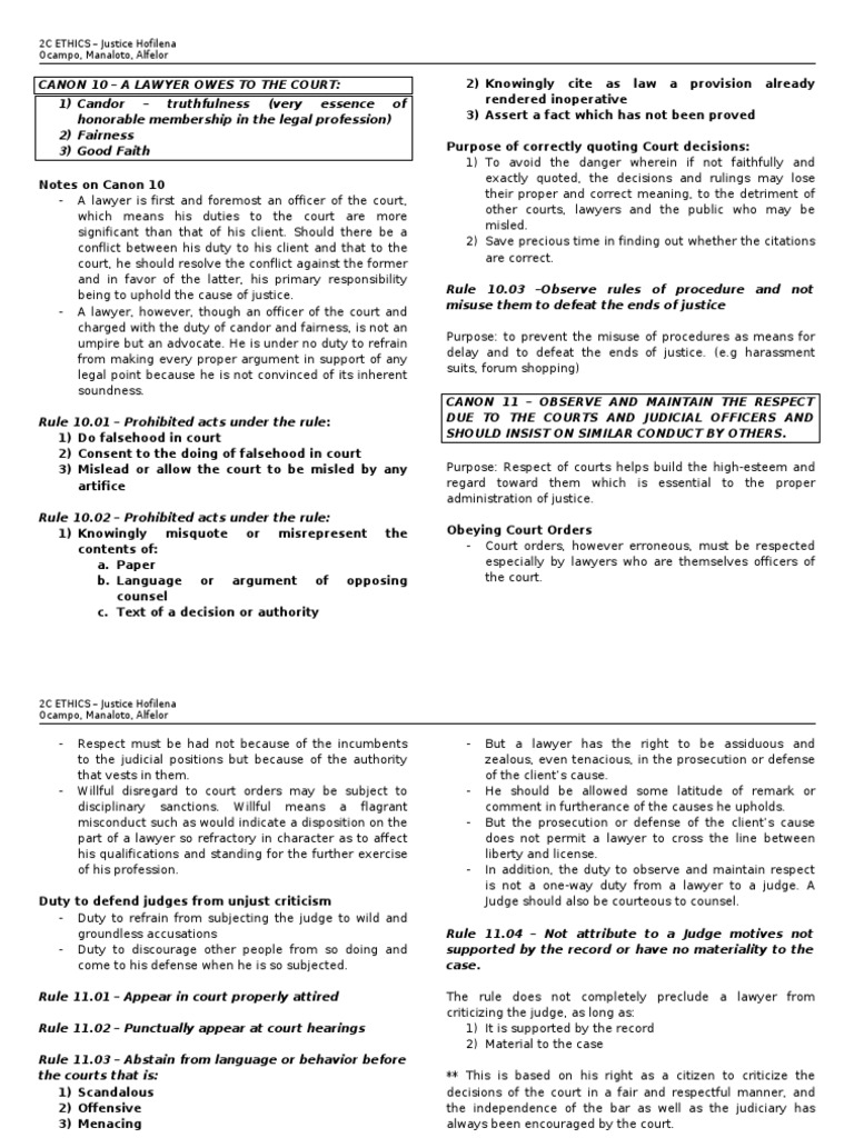 2C ETHICS - Justice Hofilena Ocampo, Manaloto, Alfelor | PDF | Lawyer ...