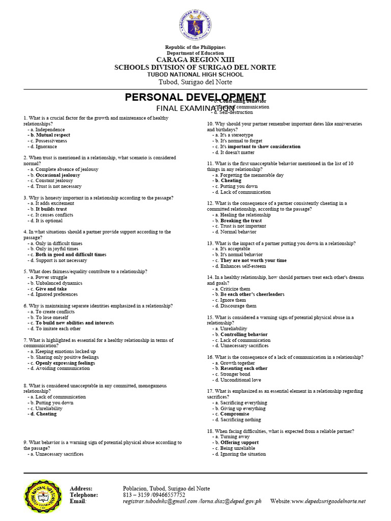 Perdev Final Exam With Answer | PDF | Family | Stepfamily