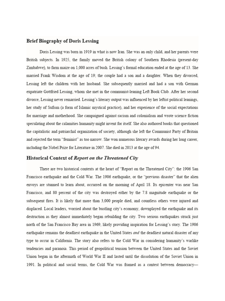 Report On The Threatened City | PDF | Extraterrestrial Life | Doris Lessing