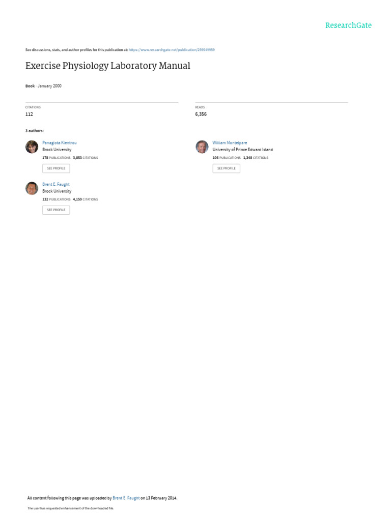 Exercise Physiology Laboratory Manual: January 2000 | PDF