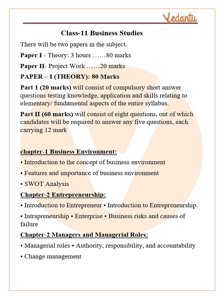 ISC Class 11 Business Studies Syllabus - Free PDF Download | PDF ...
