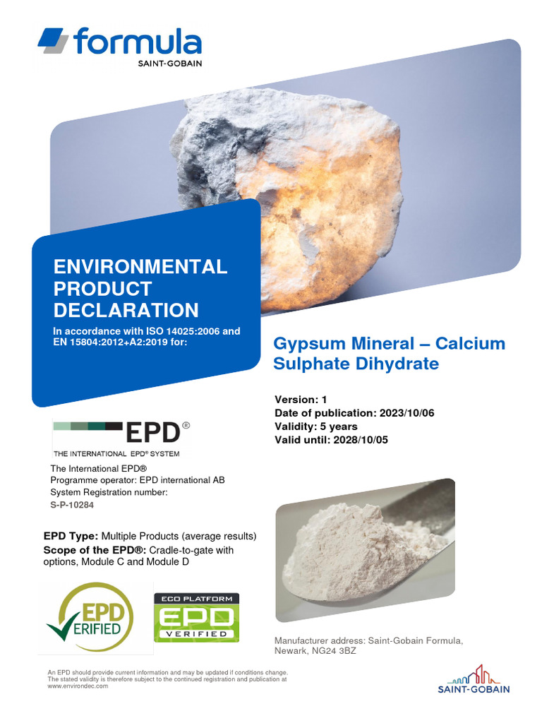 Gypsum Mineral EPD Report | PDF | Gypsum | Materials