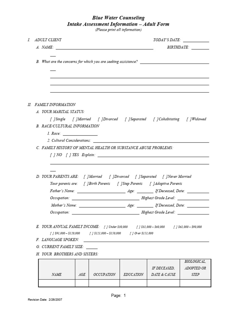 Counseling Intake Assessment Information Form | PDF | Substance Abuse ...