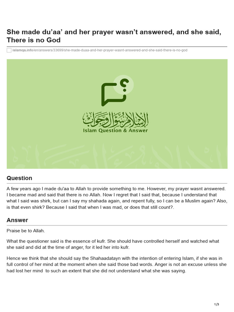 Islamqa - Info-She Made Duaa and Her Prayer Wasnt Answered and She Said ...