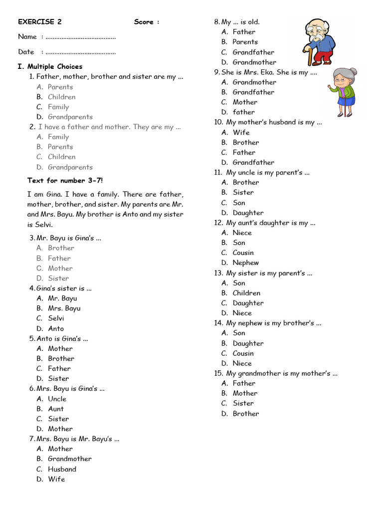 ENGLISH FOR KIDS EXERCISE (Family Members) | PDF | Grandparent | Human ...