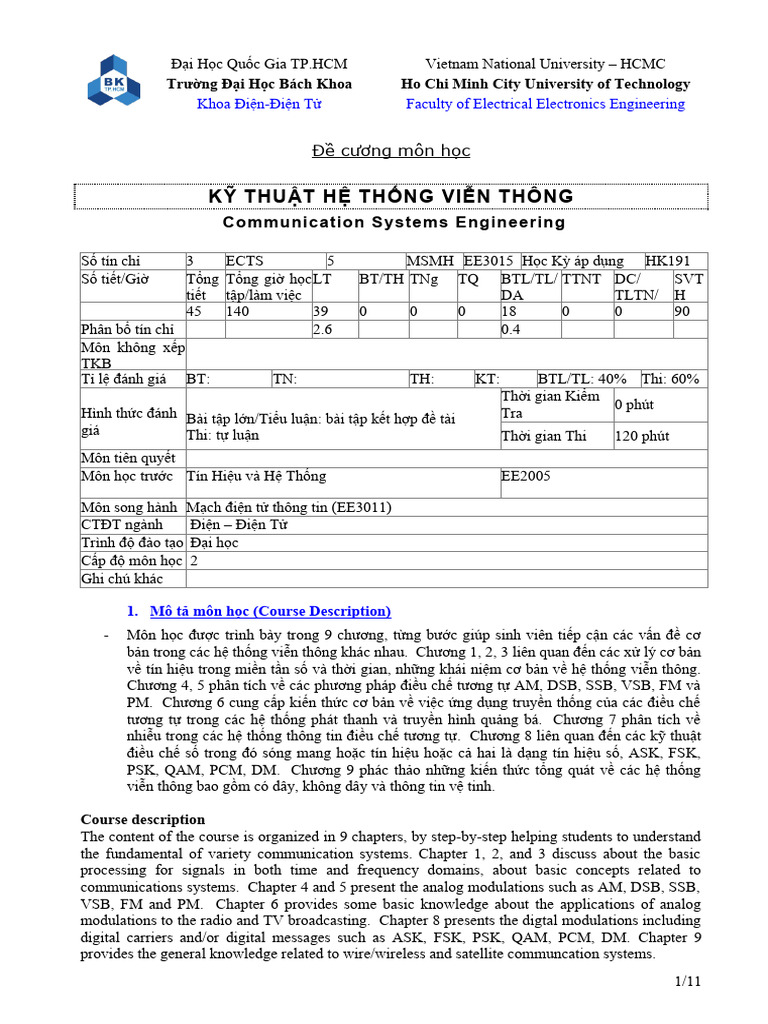 DCMH-Ky Thuat He Thong Vien thong-EE3015 - ChiTiet - 07102019 | PDF