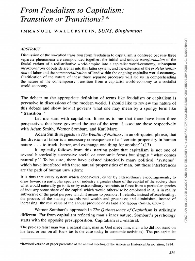 From Feudalism To Capitalism: Transition or Transitions?: SUNY ...