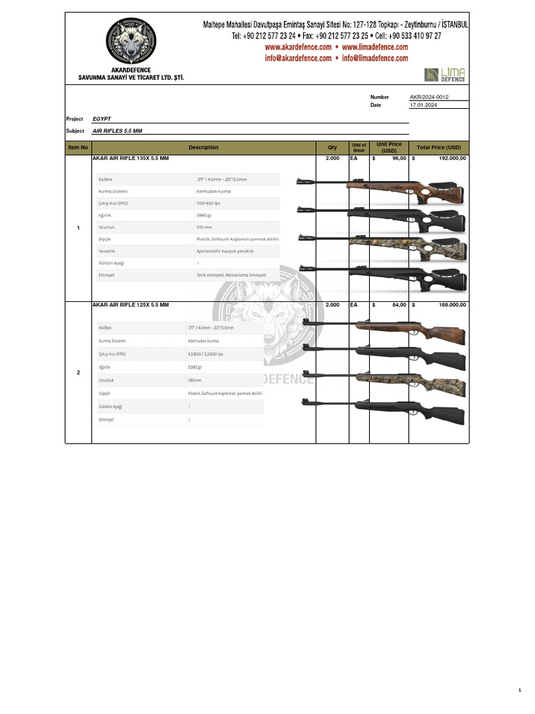 AKAR Air Rifles 5.5mm Order Details | PDF