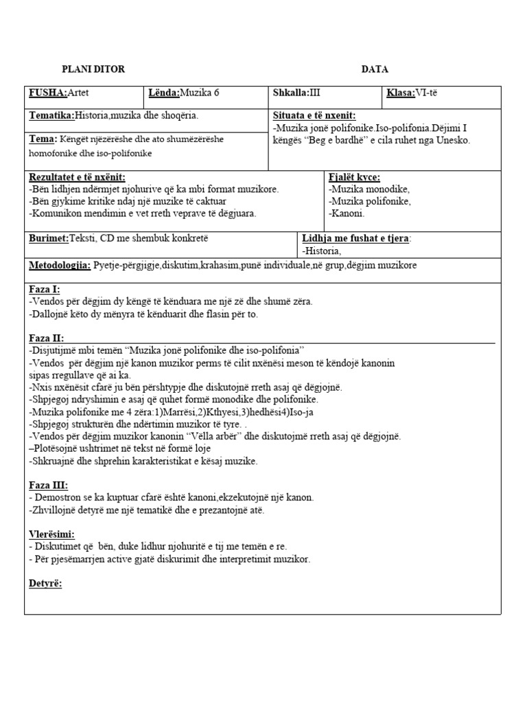 PLANI DITOR Kenget Njezereshe Dhe Shume Zereshe | PDF