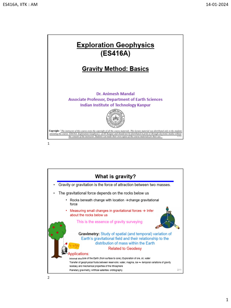 Lec2-3 ES416A GravityMethod 2023-24-II | PDF | Gravity | Rock (Geology)