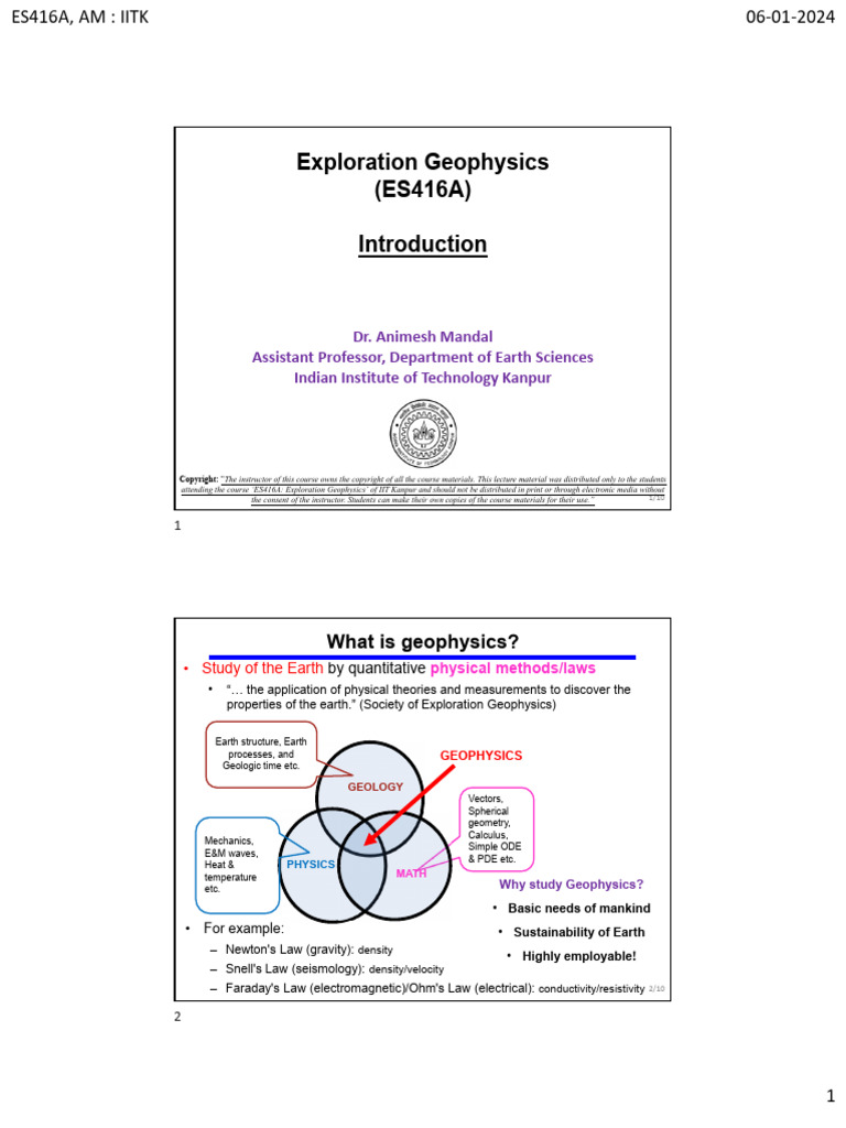 Lec1 ES416A Intro 2023-24-II | PDF | Geophysics | Electrical ...