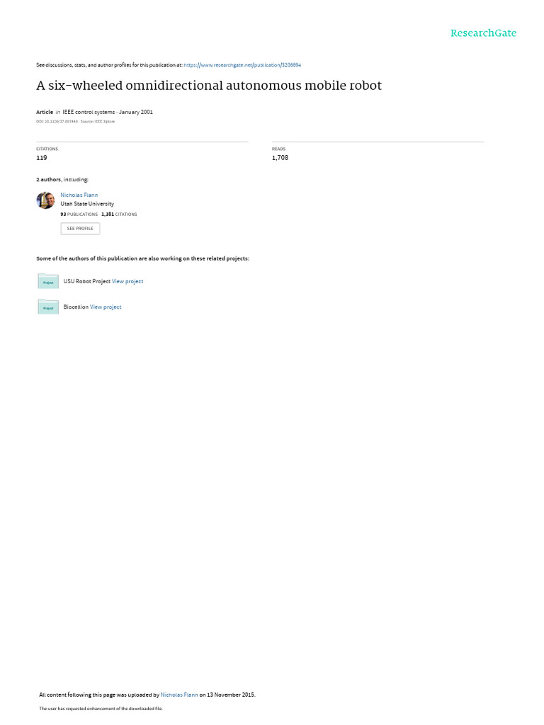 A Six-Wheeled Omnidirectional Autonomous Mobile Robot: IEEE Control Systems January 2001 | PDF ...