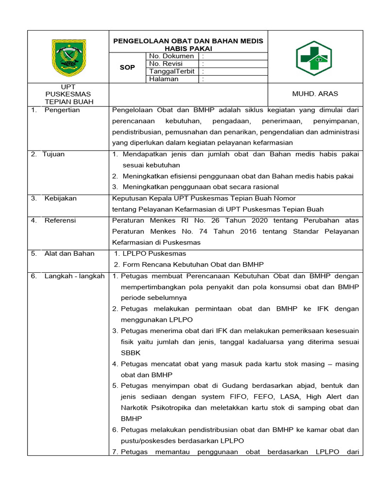 SOP Pengelolaan Obat Dan BMHP | PDF