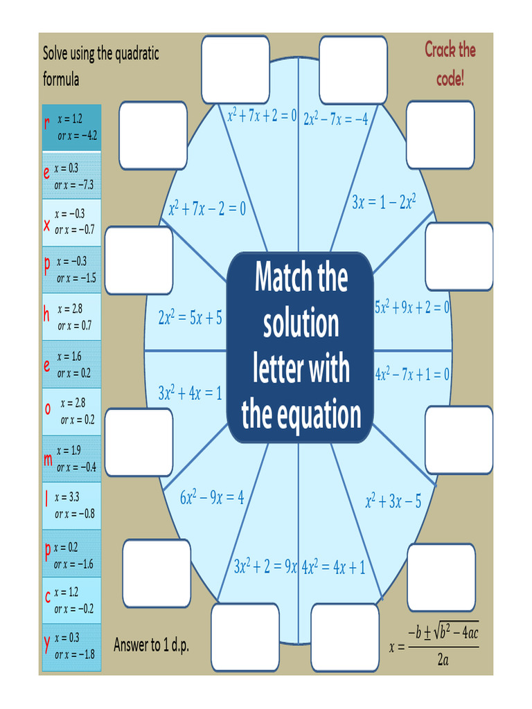 Match Solutions to Quadratic Equations | PDF