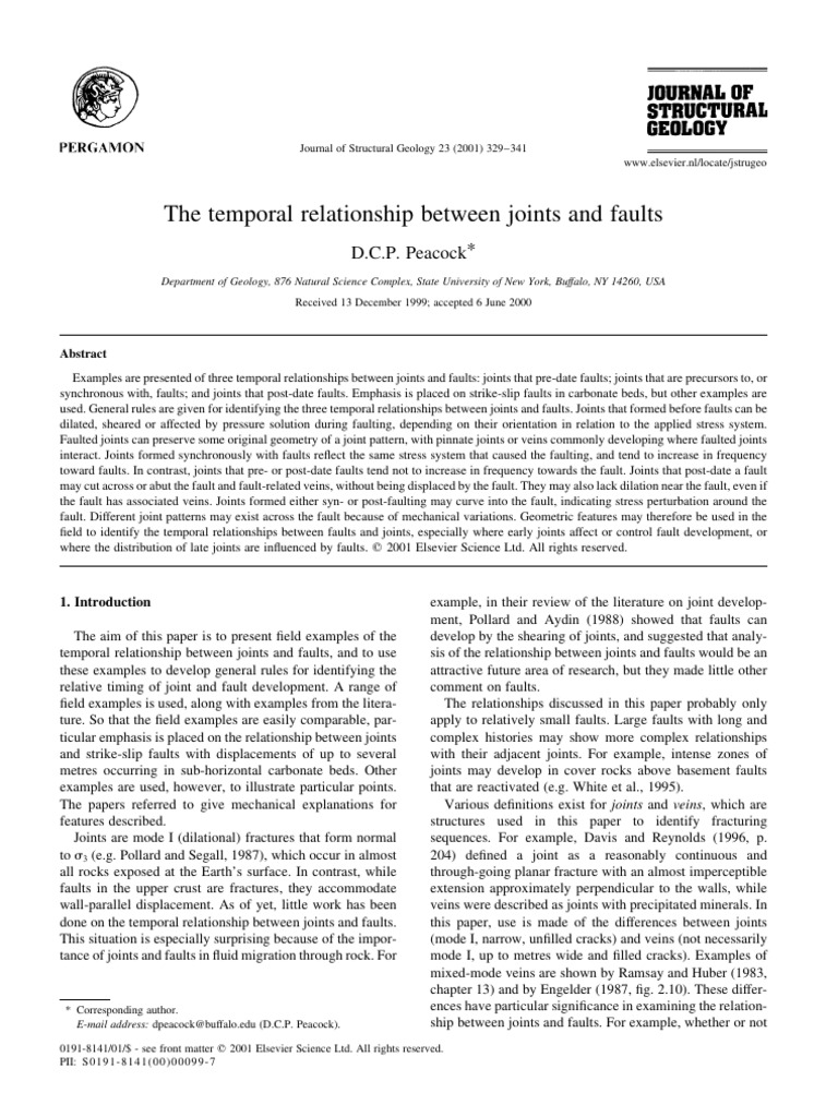 The Temporal Relationship Between Joints and Faults | Download Free PDF | Fault (Geology ...