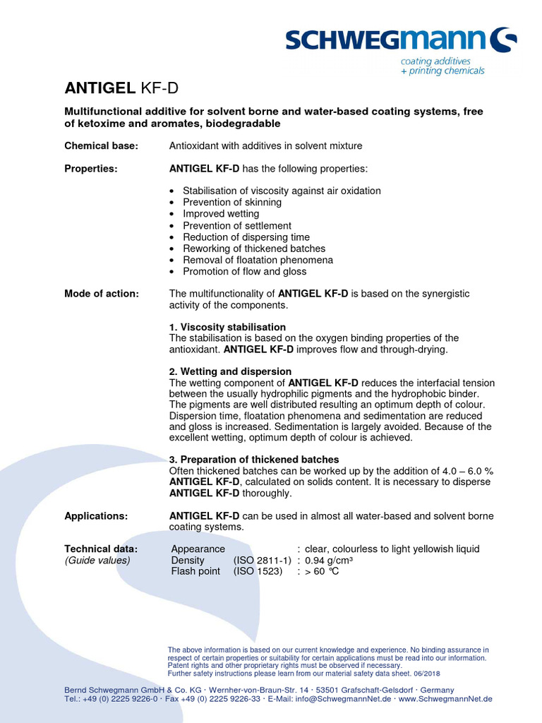 8018 Antigel KF-D en TDS | PDF | Wetting | Solvent