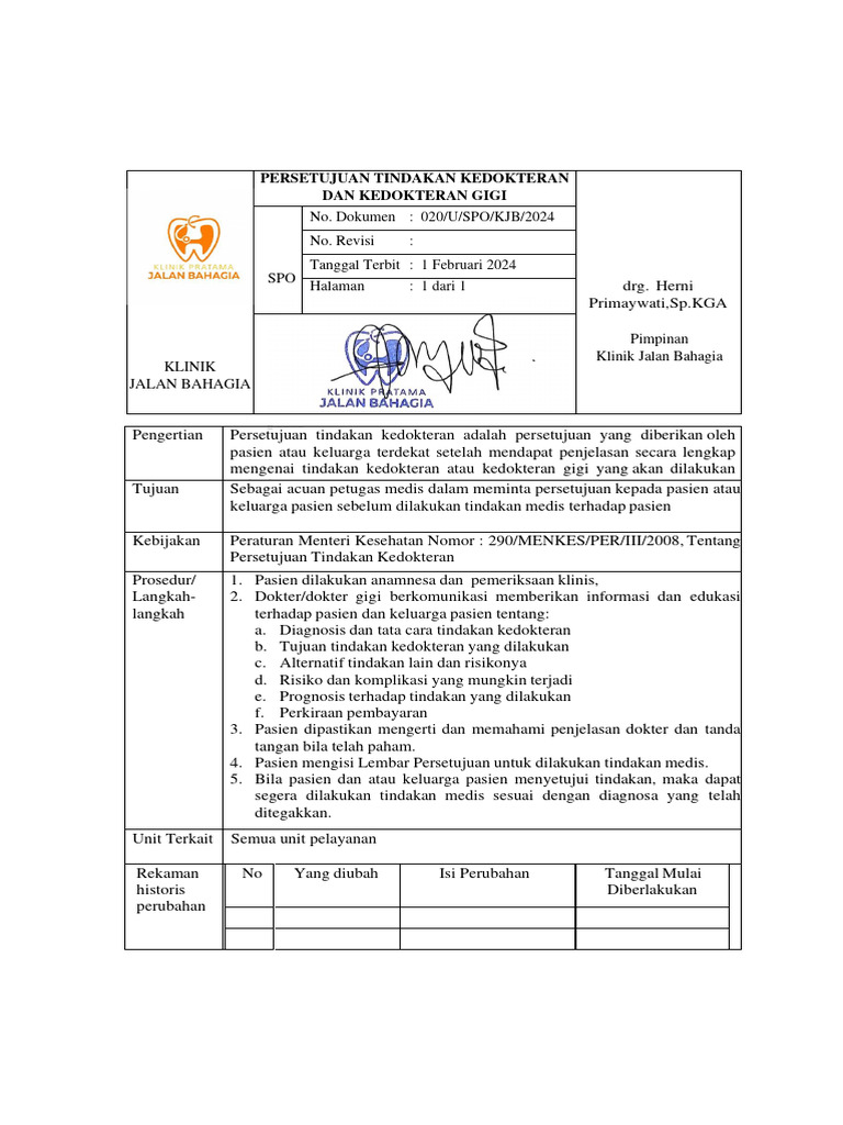 Persetujuan Tindakan Medis Klinik | PDF | Hukum | Pengembangan Diri