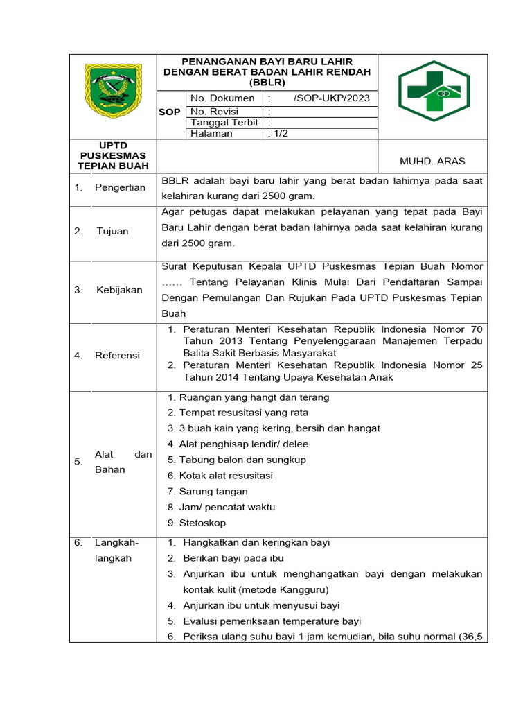 Sop BBLR | PDF | Pengembangan Diri | Kesehatan Holistik