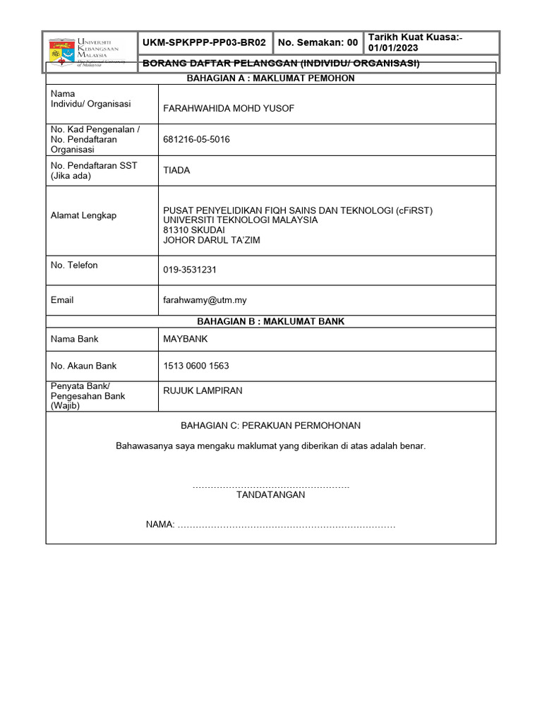 UKM-SPKPPP-PP03-BR02 Daftar Pelanggan 2023 | PDF