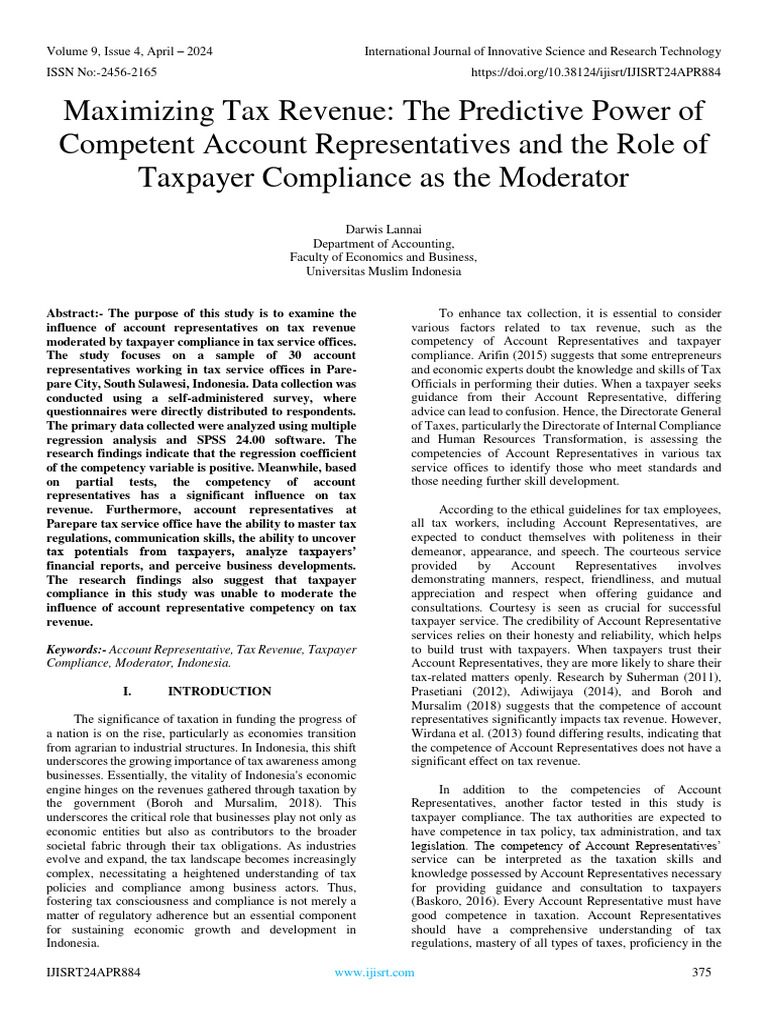 Maximizing Tax Revenue: The Predictive Power of Competent Account Representatives and The Role ...