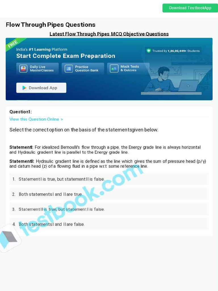 MCQ On Flow Through Pipes 5eea6a0c39140f30f369e166 | PDF
