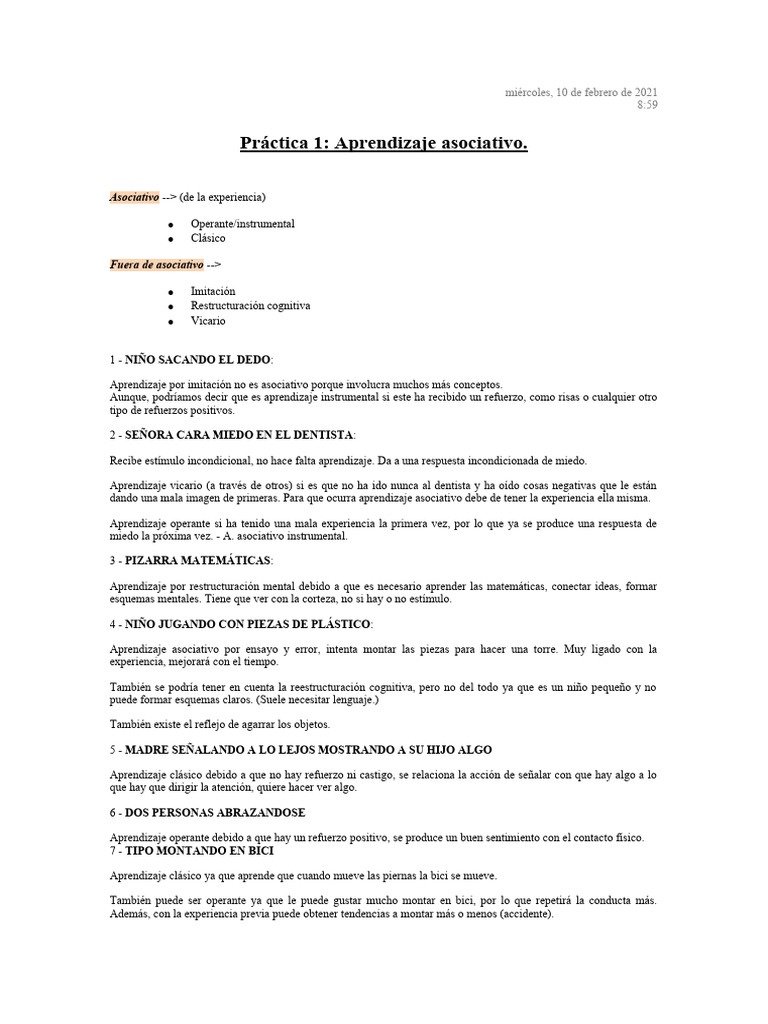 Práctica 1 Aprendizaje Asociativo | PDF | Aprendizaje | Experiencia Práctica 1 Aprendizaje Asociativo | PDF | Aprendizaje | Experiencia