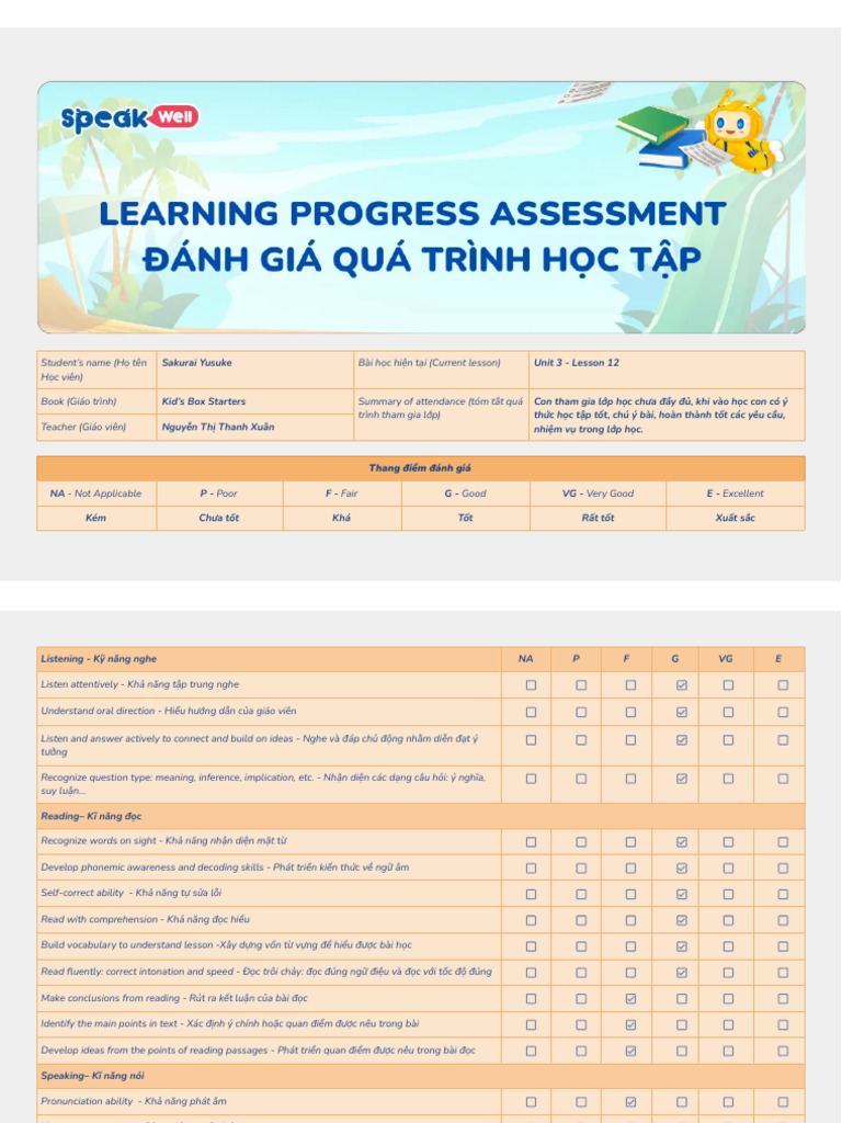 LEARNING PROGRESS ASSESSMENT Sakurai Yusuke | PDF
