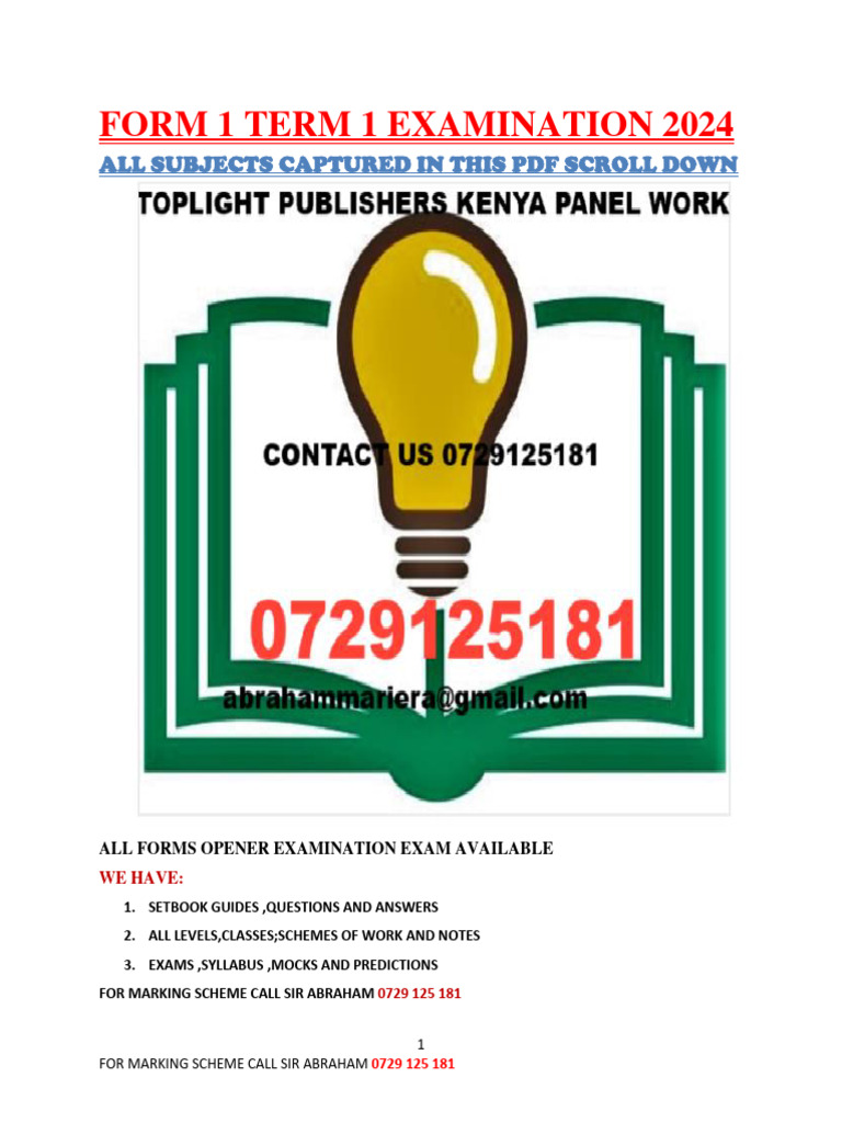 Form 1 Term 1 Examination 2024 | Download Free PDF | Biology