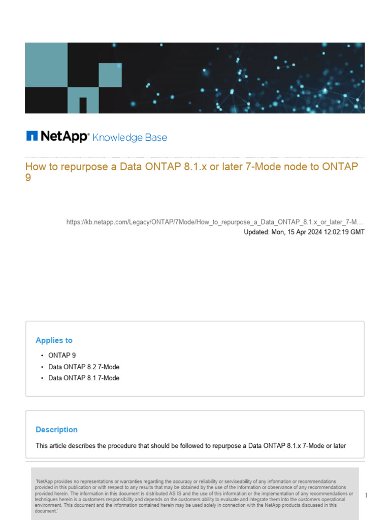 How To Repurpose A Data Ontap 8 1 X Or Later 7 Mode Node To Ontap 9 Pdf Booting Computer