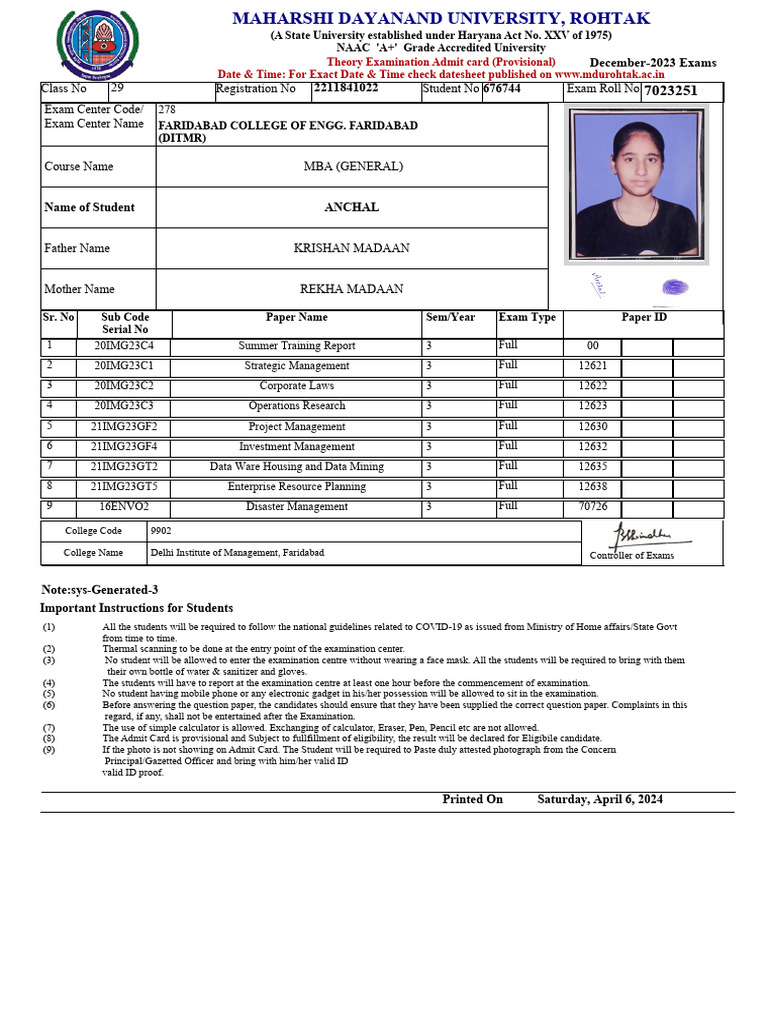 MBA Exam Instructions | PDF | Master Of Business Administration | Business