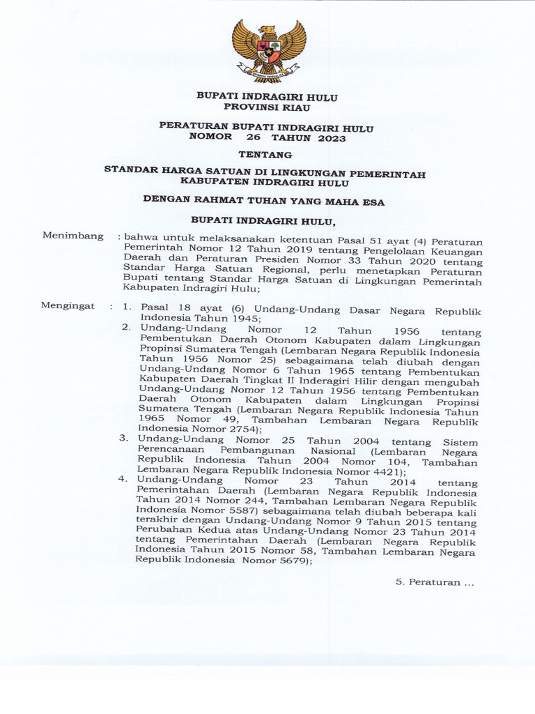 Perbup Nomor 26 Tahun 2023 Tentang SSH 2024 | PDF