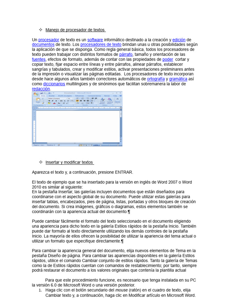 Manejo de Procesador de Textos | PDF | Microsoft Word | Microsoft ...