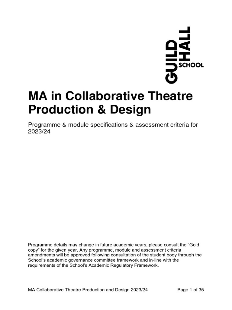 MA Collaborative Theatre Production & Design Programme Specification ...