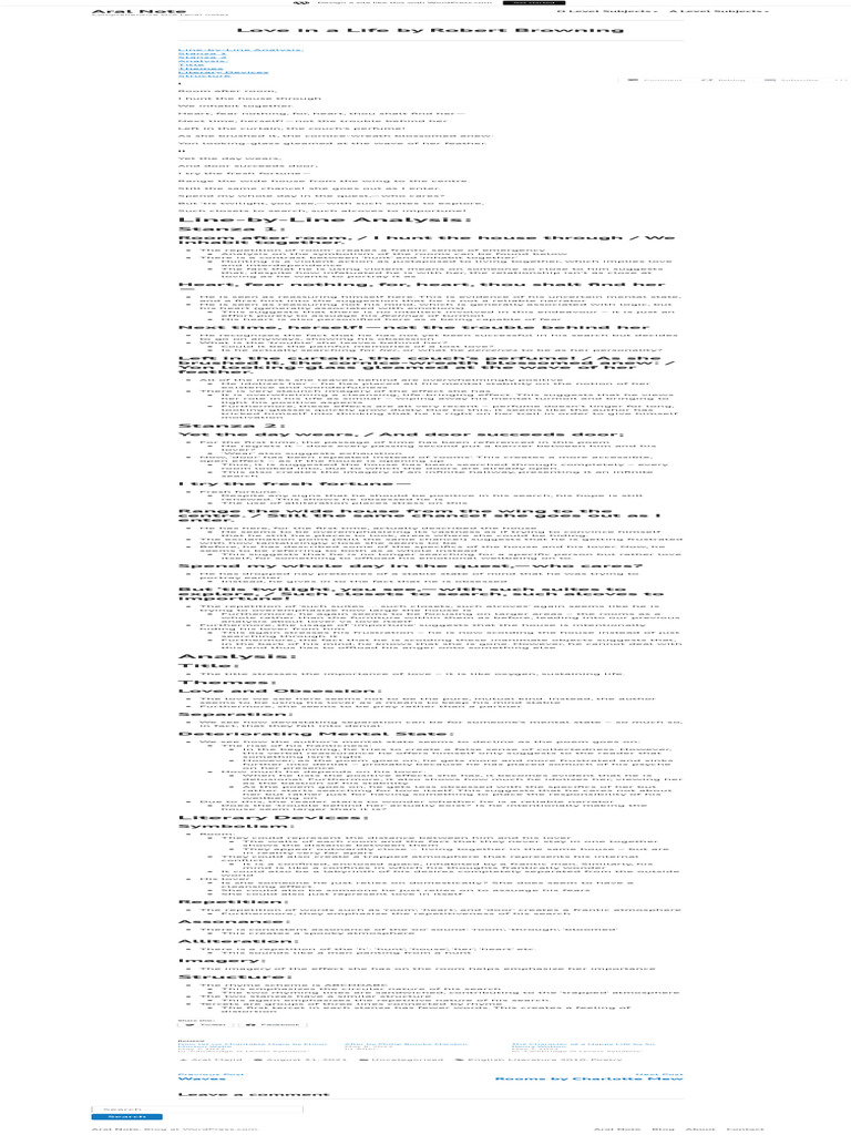 Love in A Life by Robert Browning - Aral Note | PDF | Poetry