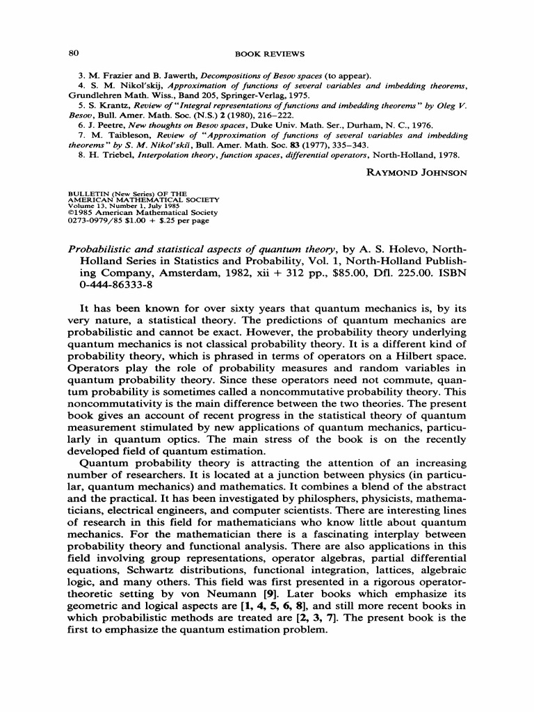 Probabilistic and Statistical Aspects of Quantum Theory, by A. S. Holevo, North | PDF | Quantum ...