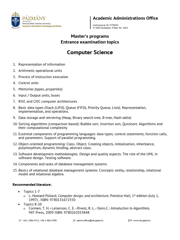 MSC Entrance Examination Topics Computer Science 2024 New | PDF | Databases | Relational Database