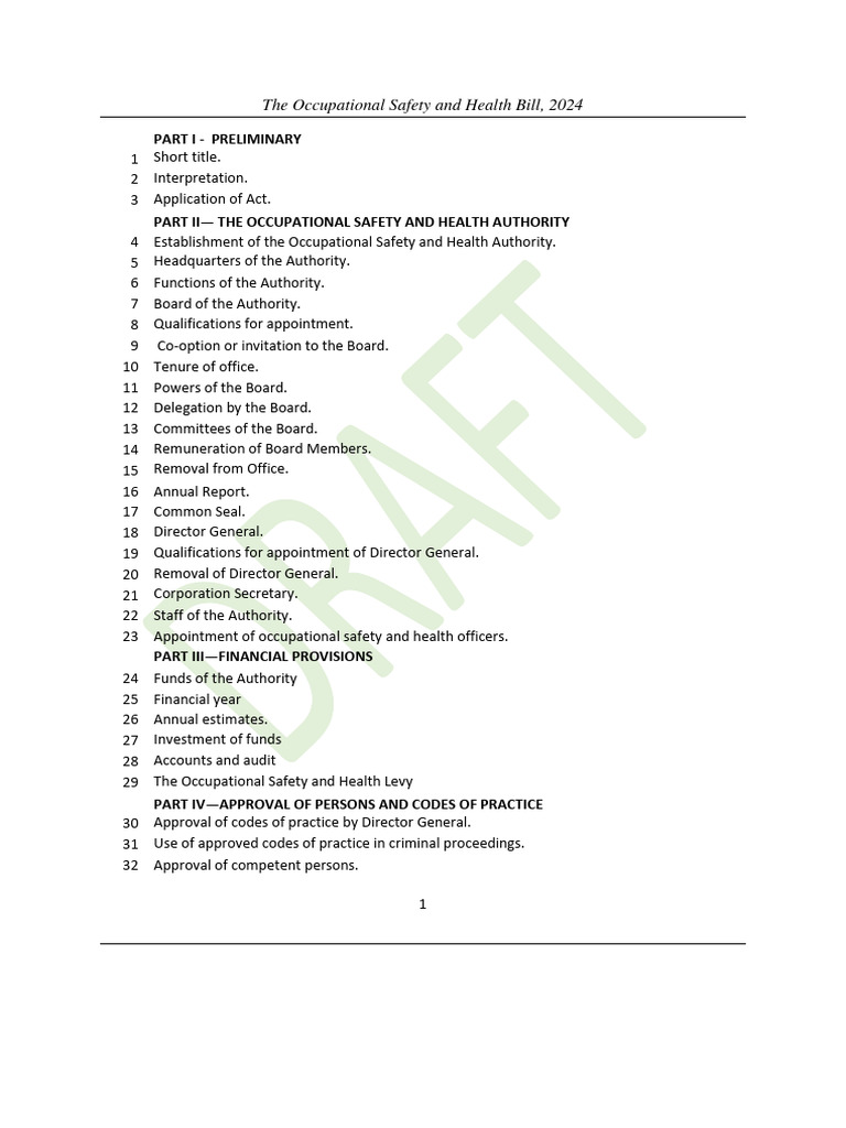 Draft OSH BILL 2024 for Public Participation | PDF | Occupational Safety And Health | Health ...