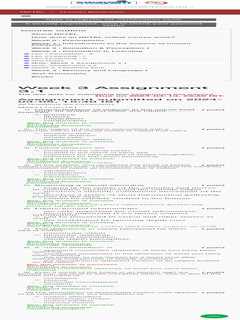 Week 3 Assignment 3.1: Assignment Submitted On 2024-03-05, 15:40 IST | PDF | Visual Perception ...