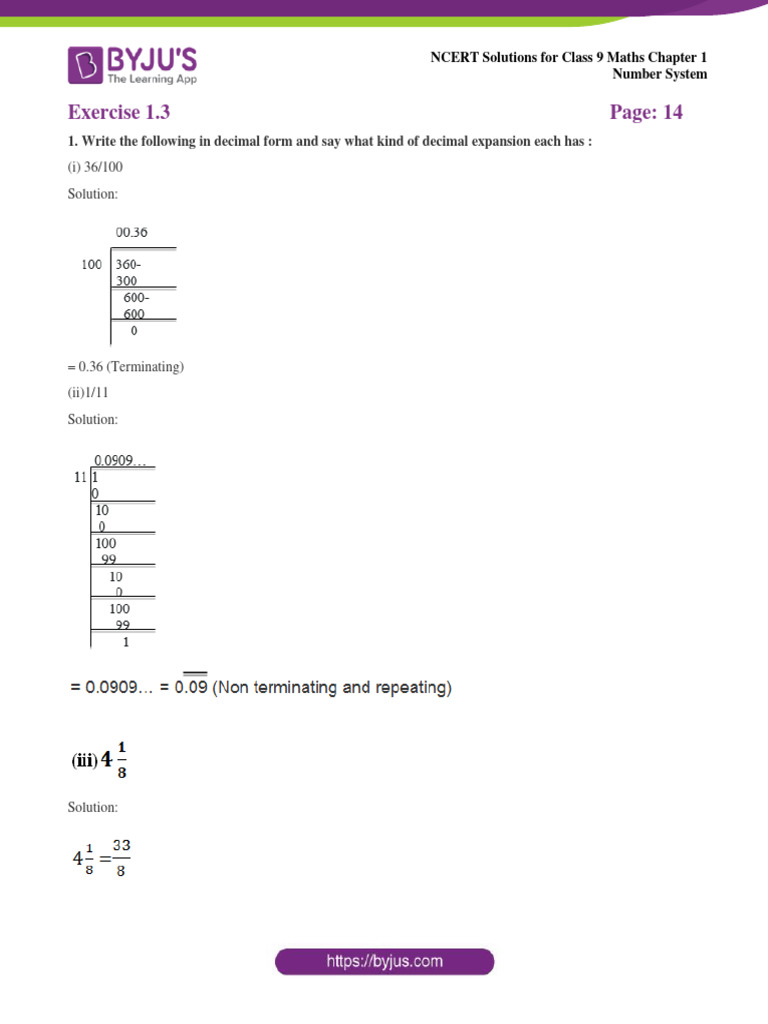 Ncert Solutions for Class 9 Maths April05 Chapter 1 Number System Exercise 1 3 | PDF | Numbers ...