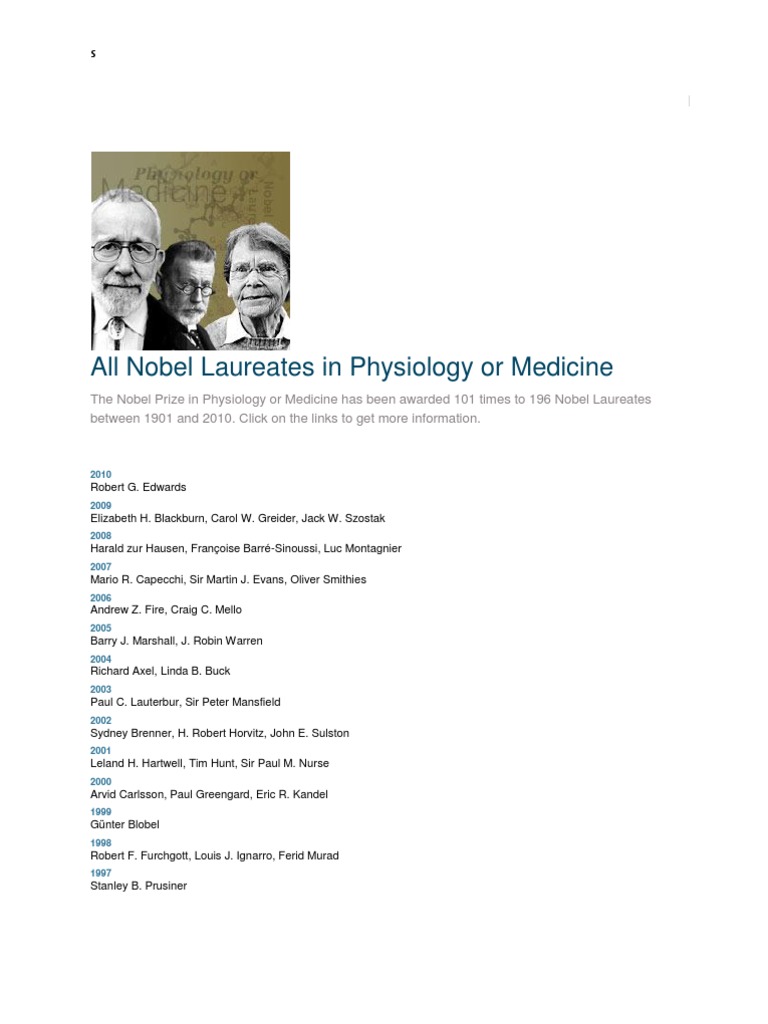Nobel Laureates in Physiology or Medicine | PDF | Dalit | Caste