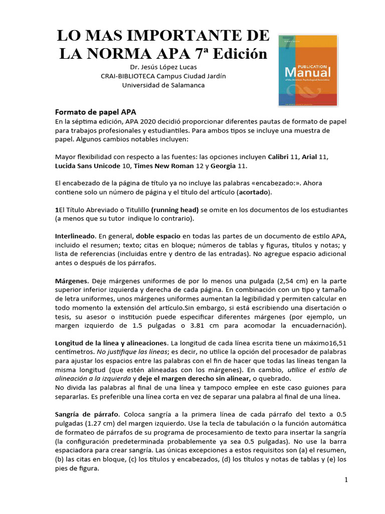 Lo Mas Importante de La Norma APA 7ed | PDF | Estilo apa | Comillas