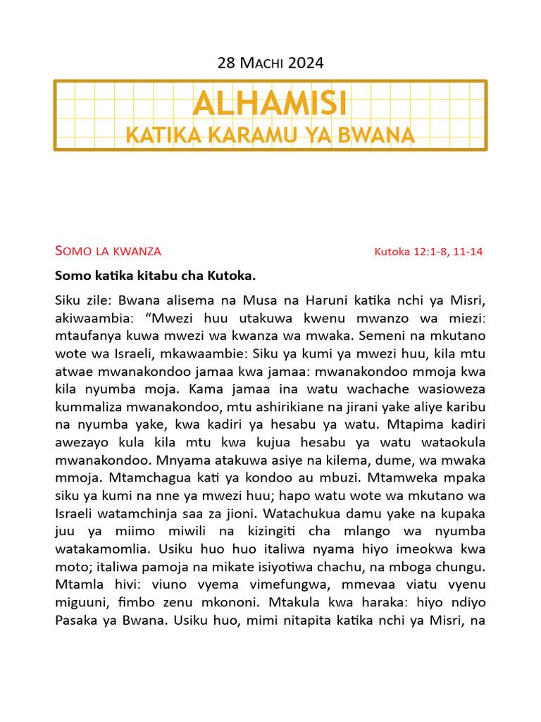 Alhamisi Katika Karamu Ya Bwana-1 | PDF