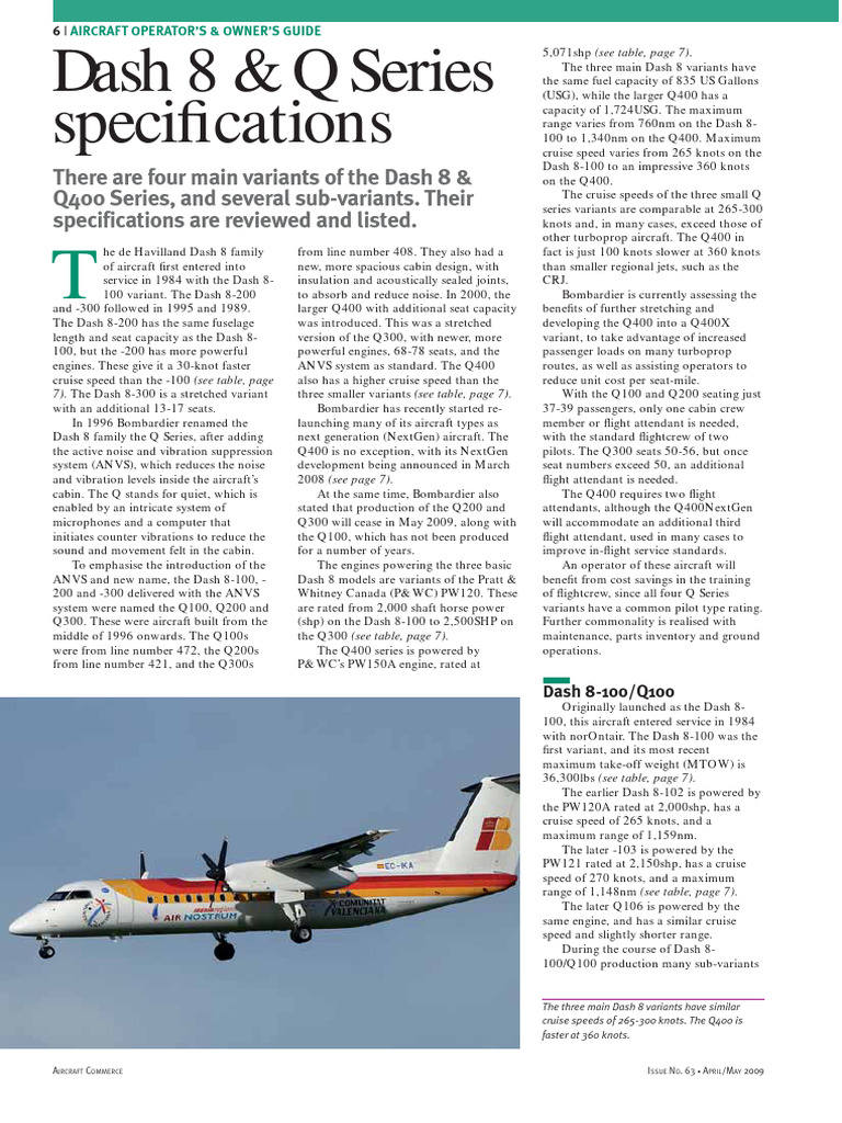 Issue63 Dash8specs | PDF | Aviation | Aircraft