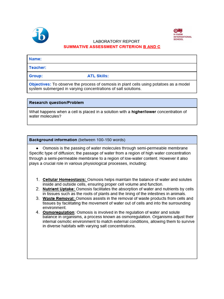 Lab report: Osmosis | PDF | Osmosis | Biology