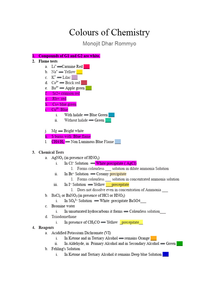 Chemistry Color List | PDF | Aldehyde | Iodine