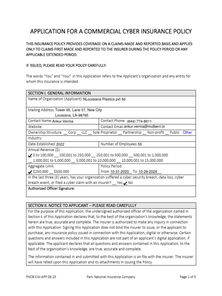 Cyber Insurance Application Form | PDF | Fraud | Insurance