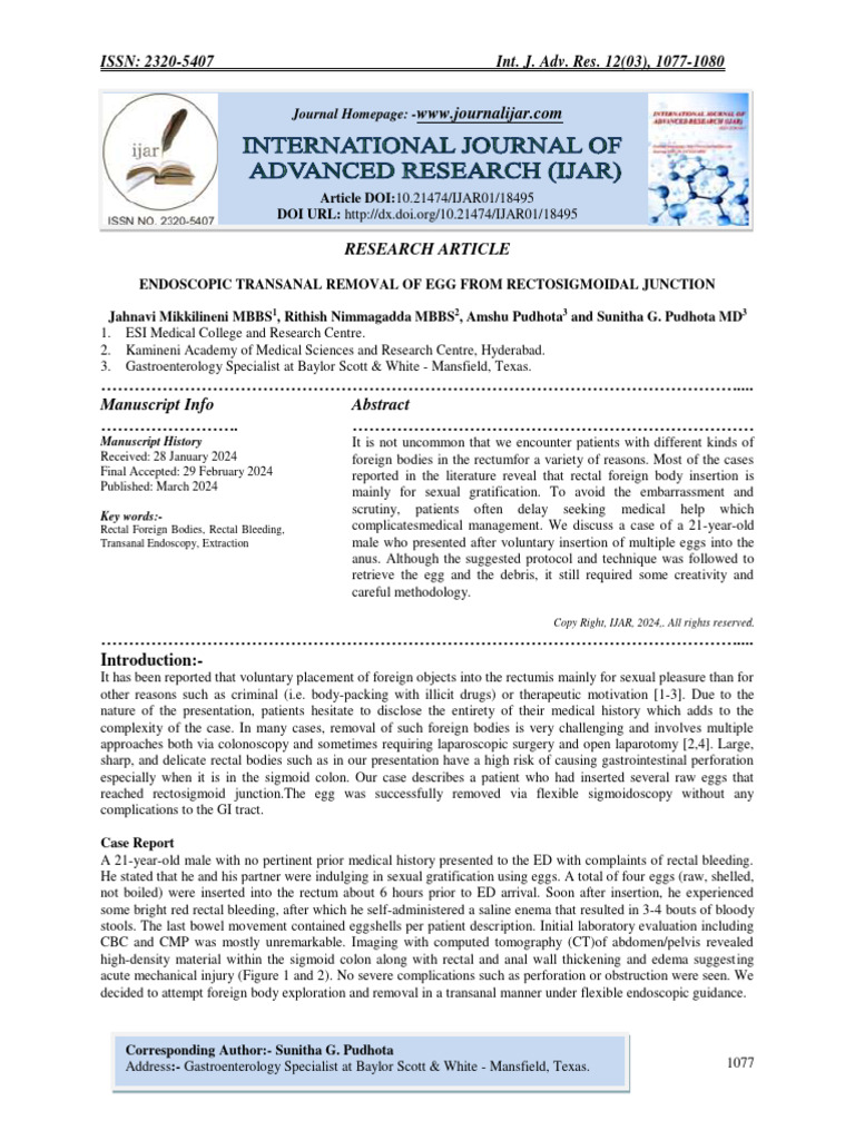 Endoscopic Transanal Removal of Egg From Rectosigmoidal Junction | PDF ...