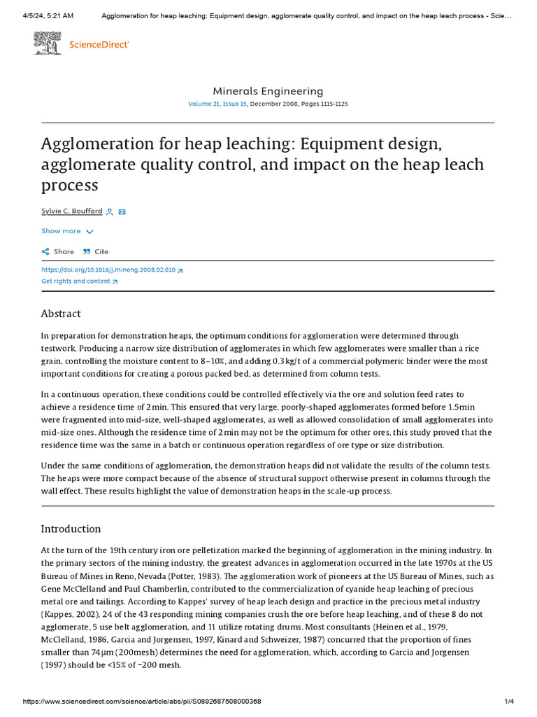 Agglomeration For Heap Leaching - Equipment Design, Agglomerate Quality Control, and Impact On ...